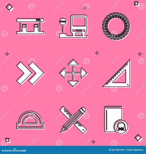 Set Gas Filling Station Bus Stop Laurel Wreath Arrow Pixel Arrows Four Directions