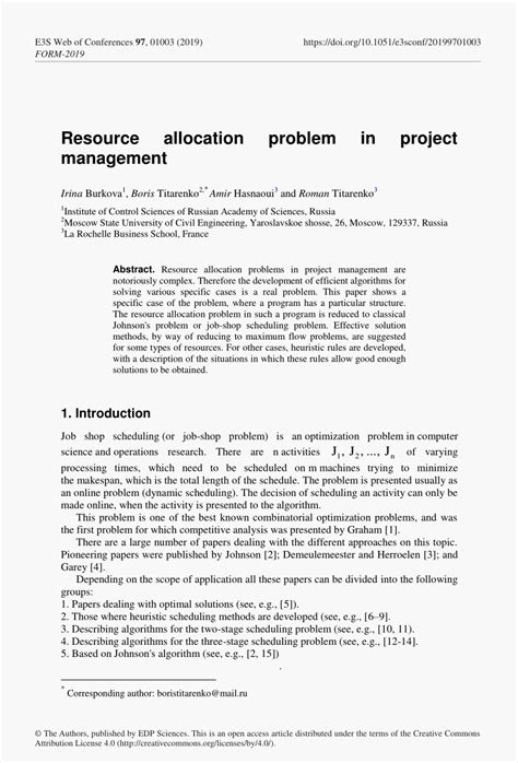 Pdf Resource Allocation Problem In Project Management