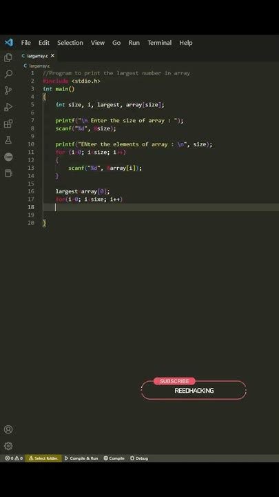 Program To Find Largest Element In Array Clanguageforbeginners Clanguageprogram Ytshortsindia