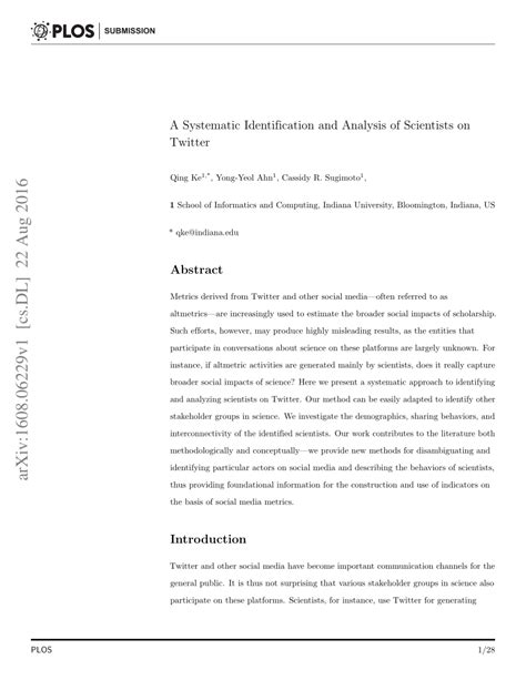 Pdf A Systematic Identification And Analysis Of Scientists On Twitter