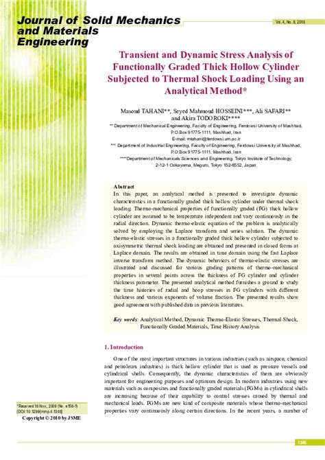 Pdf Transient And Dynamic Stress Analysis Of Functionally Graded Thick Hollow Cylinder