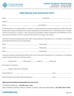 Fillable Online ADA Release And Statement Form CONFIDENTIAL Fax Email Print PdfFiller