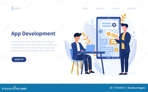 Mobile App Development Concept With Developers Stock Vector Illustration Of Applications