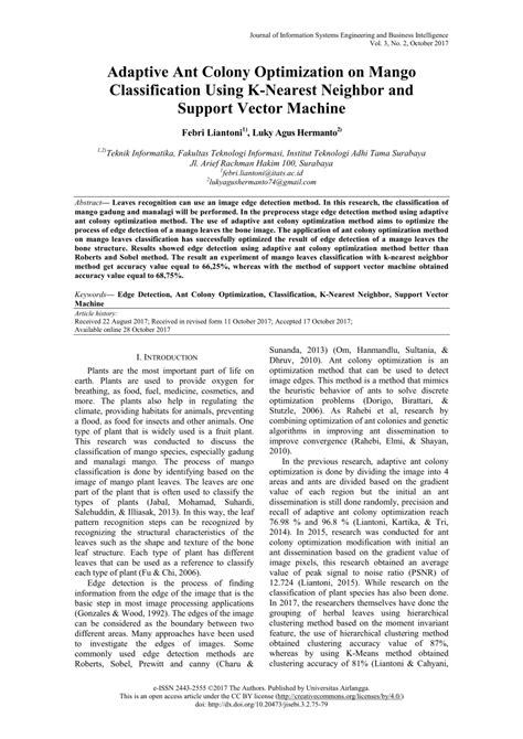 Pdf Adaptive Ant Colony Optimization On Mango Classification Using K