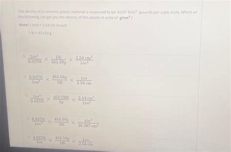 Solved The Density Of A Common Plastic Material Is Measured Chegg Com