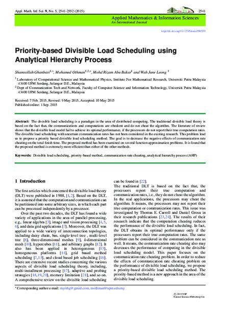 Pdf Priority Based Divisible Load Scheduling Using Analytical