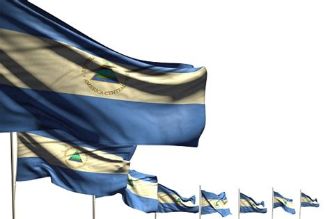 아름다운 많은 니카라과 플래그는 콘텐츠에 대한 장소와 흰색에 고립 된 대각선 배치 어떤 축하 플래그 3d 그림 0명에 대한 스톡 사진 및 기타 이미지 Istock