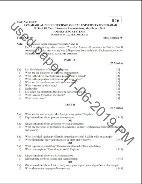 Jntuh Btech Operating Systems Mayjune 2019 Question Paper University Question Papers