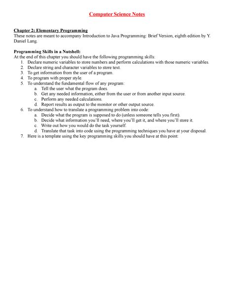 Ch02 Elementary Programming Computer Science Notes Chapter 2 Elementary Programming These