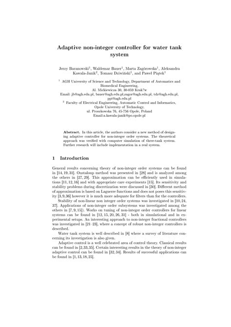 Pdf Adaptive Non Integer Controller For Water Tank System