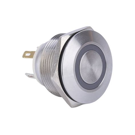 22mm 1no Flat Round Head 4 Pin Terminals Ring Power Logo Momentary Stainless Steel Push Button
