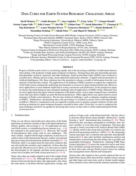 Pdf Data Cubes For Earth System Research Challenges Ahead