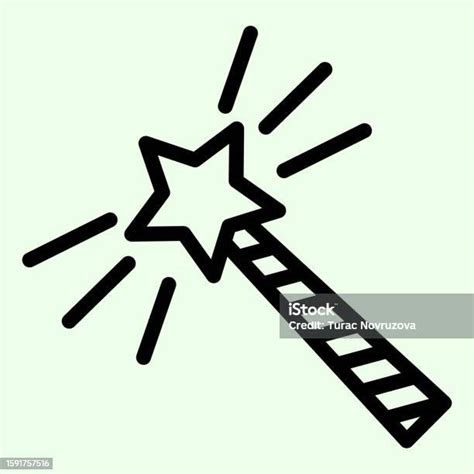 마술 지팡이 라인 아이콘입니다 별과 반짝이는 윤곽선 스타일 픽토그램이 있는 마법사 스틱은 흰색 배경에 있습니다 할로윈 또는 요술과 마술 표지판 모바일 개념 웹 디자인 벡터