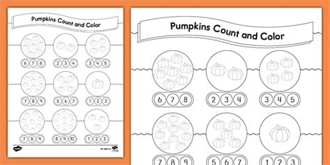 Pumpkins Count And Color To 10 Worksheet For Prek K