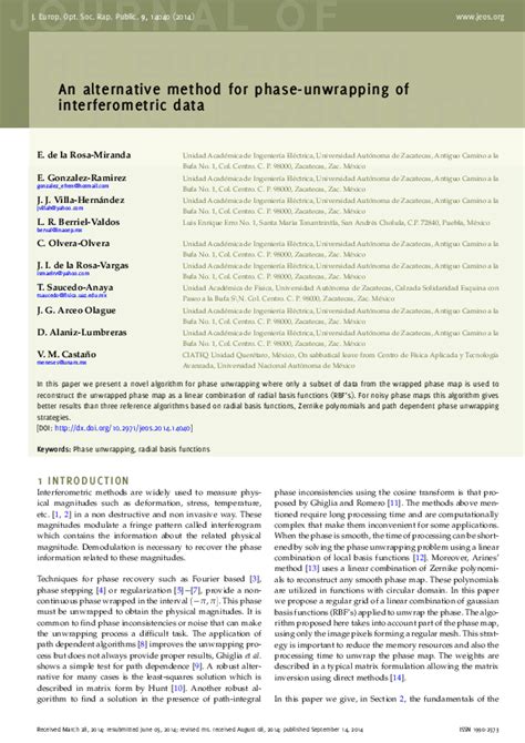 Pdf An Alternative Method For Phase Unwrapping Of Interferometric Data