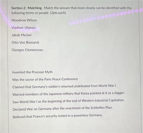 Section 2 Matching Match The Answer That Most Chegg Com
