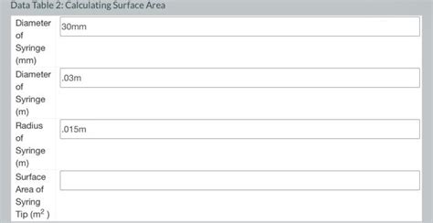 Solved Data Table 2 Calculating Surface Area