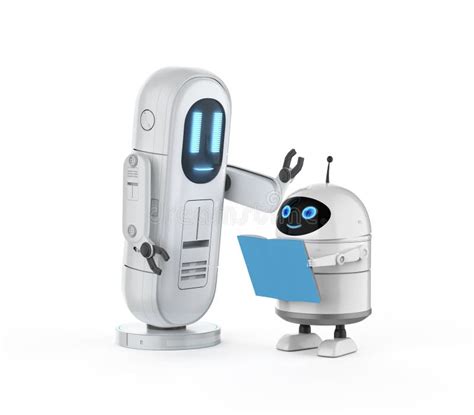 Machine Learning Concept With Friendly Robot Reading A Book Stock