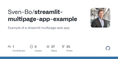 github sven bo streamlit multipage app example example of a streamlit multipage web app