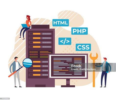 프로그래머 개발 개념 벡터 그래픽 디자인 평면 만화 일러스트 개념에 대한 스톡 벡터 아트 및 기타 이미지 개념 개발 계획