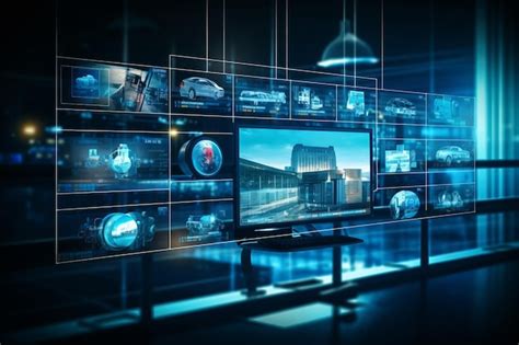 Wide Banner Of Security Cctv Cameras And Guard Monitoring Screen Hud Ui For Advanced