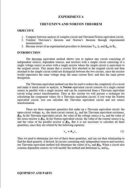 solved experiment 4 thevenin s and norton theorem objective