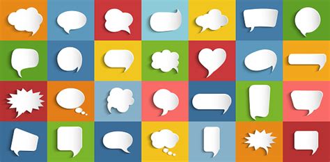 고립 된 컬렉션 현대 벡터 구름 종이 채팅 만화 거품 모양과 문자 메시지를 입력 하기 위한 단어 상자 연설 거품을 비워 설정 합니다 대화 및 통신 버블 빈 풍선 3차원