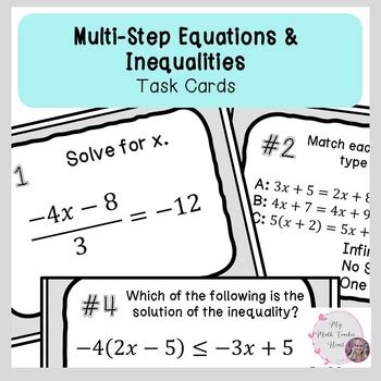 Multi Step Equations Inequalities Task Cards By My Math Teacher Heart