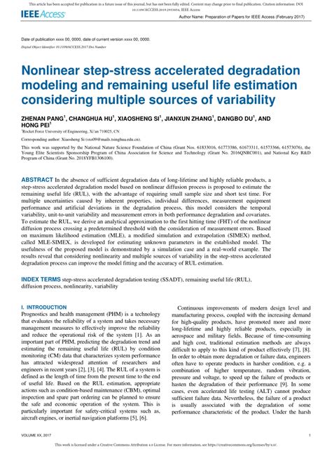 Pdf Nonlinear Step Stress Accelerated Degradation Modeling And Remaining Useful Life