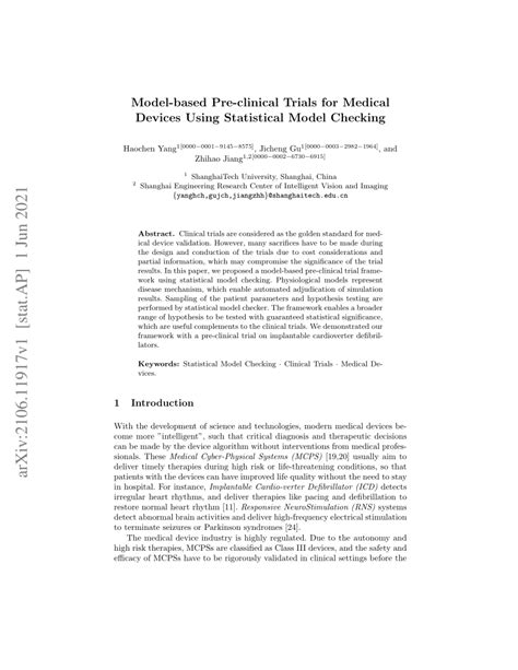 Pdf Model Based Pre Clinical Trials For Medical Devices Using Statistical Model Checking