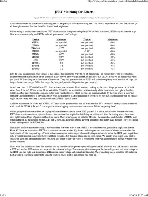 Jfet Matching For Effects Pedals Pdf