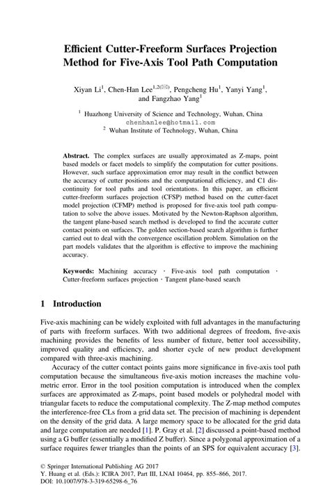 Pdf Efficient Cutter Freeform Surfaces Projection Method For Five