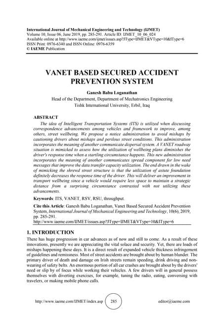 Vanet Based Secured Accident Prevention System Pdf