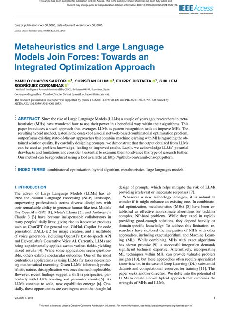 Pdf Metaheuristics And Large Language Models Join Forces Towards An Integrated Optimization