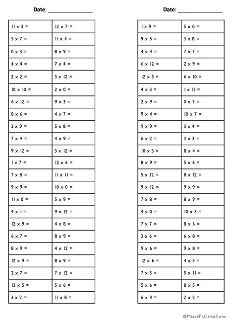 Times Tables Speed Test Booklet Etsy