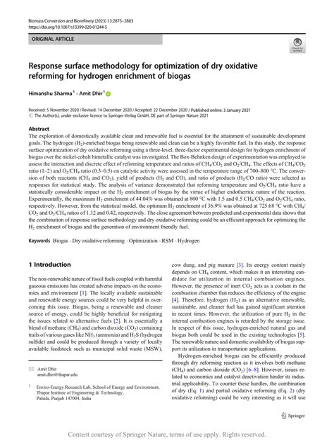Response Surface Methodology For Optimization Of Dry Oxidative Reforming For Hydrogen Enrichment