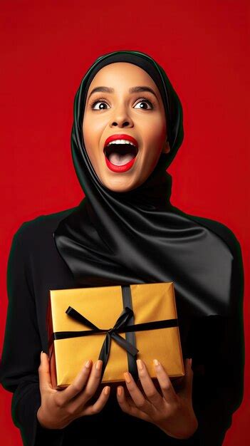 Premium Ai Image Black Friday Woman Holding T Box Happily Surprised