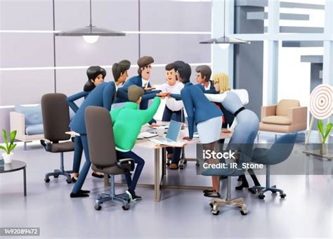 팀 핸드 스택 성공과 전문적인 성취를 축하하는 사업가들 사무실에서 함께 일하고 프로젝트에 대해 공동 작업하는 사람들 3d 렌더링 그림 It 지원에 대한 스톡 사진 및 기타