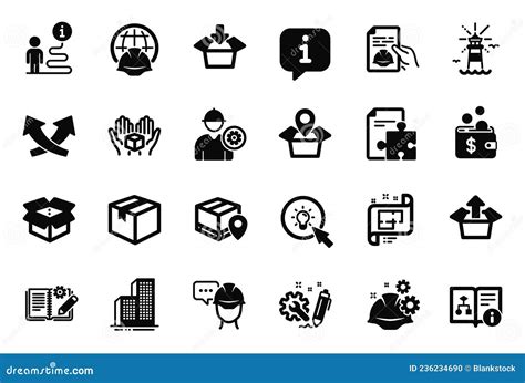 Vector Set Of Industrial Icons Related To Technical Algorithm Engineer And Send Box Vector