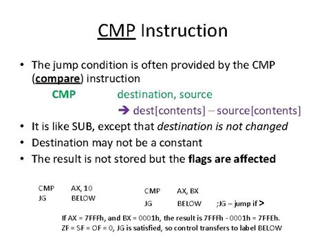 assembly language for intel 8086 jump condition ch