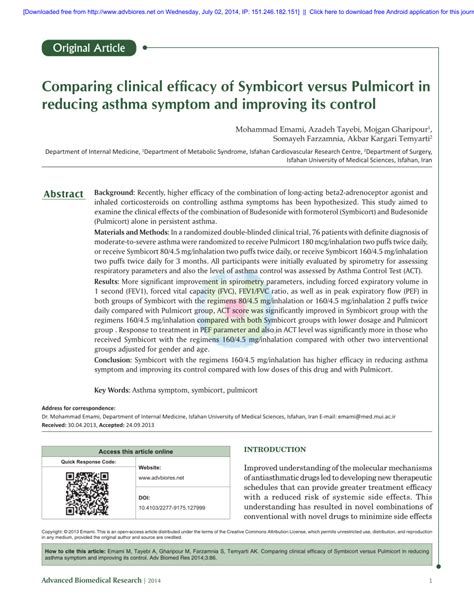 Pdf Comparing Clinical Efficacy Of Symbicort Versus Pulmicort In