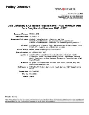 Fillable Online Health Nsw Gov Data Dictionary Collection Requirements NSW Minimum Data Set