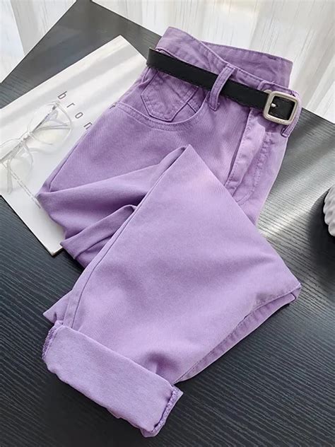 올 매치 퍼플 데님 바지 클래식 하이 웨이스트 포켓 버튼 스트릿웨어 하렘 진 여성용 한국 패션 루즈핏 팬츠 Aliexpress