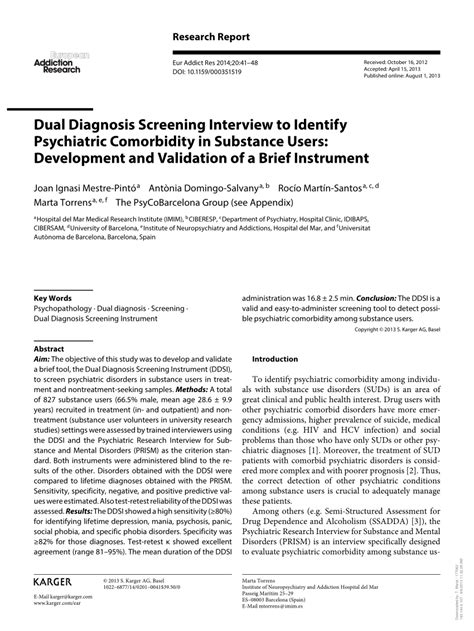 Pdf Dual Diagnosis Screening Interview To Identify Psychiatric