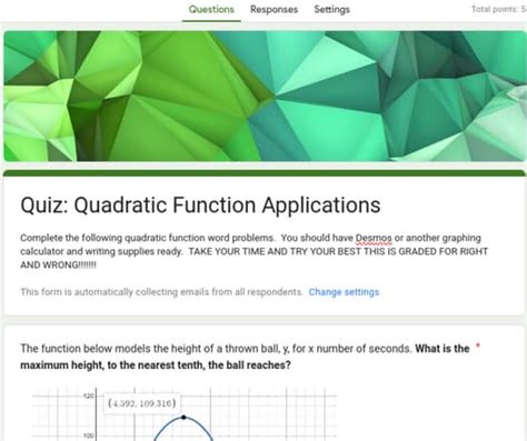 Quadratic Function Applications Digital Quiz By Algebra 1 For Everyone