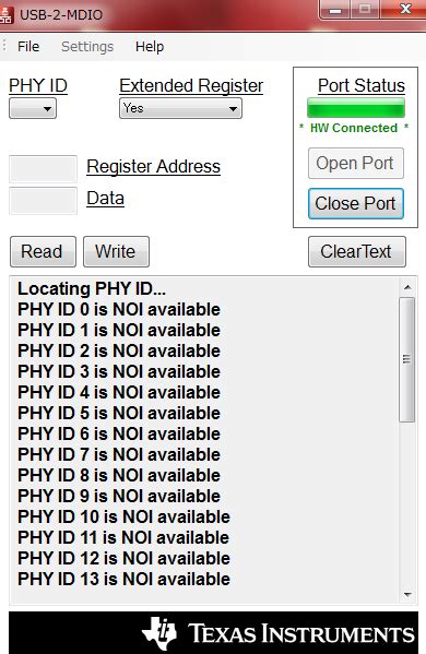 Dp83867irpap Evm Phy Configuration Via Usb 2 Mdio Sw Tool Interface