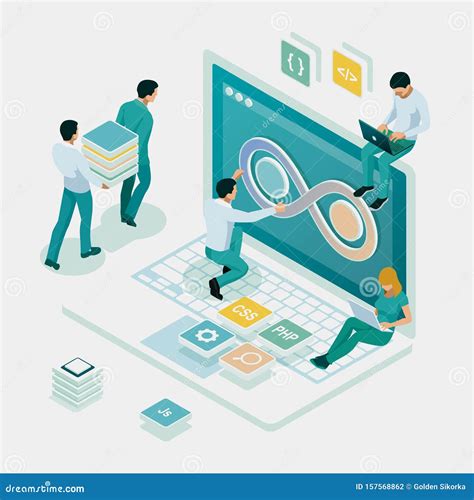 Isometric Technology Process Of Software Development Web Development