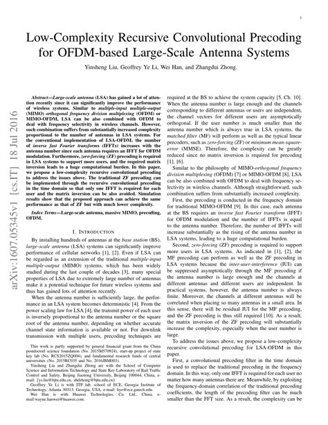Pdf Low Complexity Recursive Convolutional Precoding For Ofdm Based Large Scale Antenna Systems