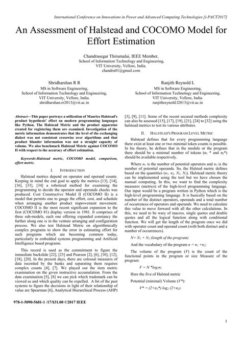 Pdf An Assessment Of Halstead And Cocomo Model For Effort Estimation