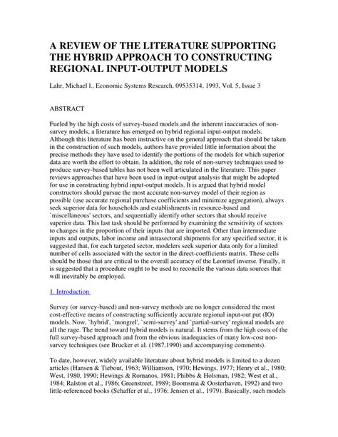 Pdf A Review Of The Literature Supporting The Hybrid Approach To Constructing Regional Input